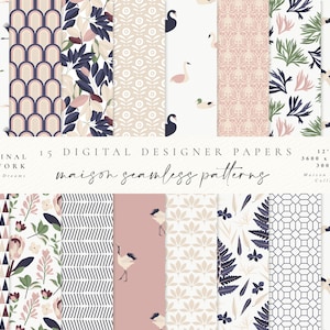 Maison Digital Paper - Scrapbook Paper - Seamless Patterns - Digital ...
