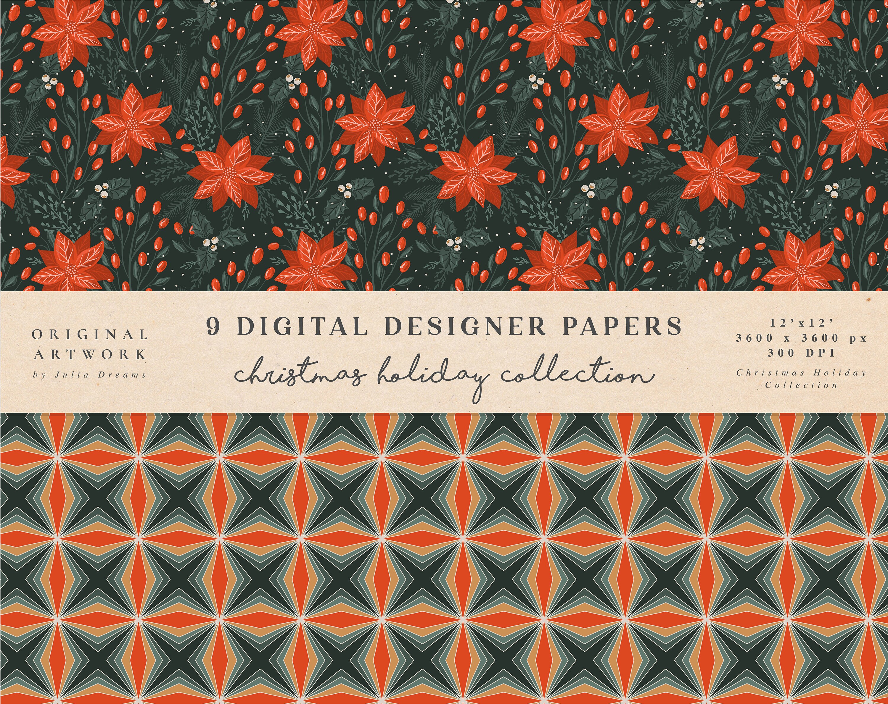 Christmas Holiday Digital Paper Set - Scrapbook Paper - Seamless ...