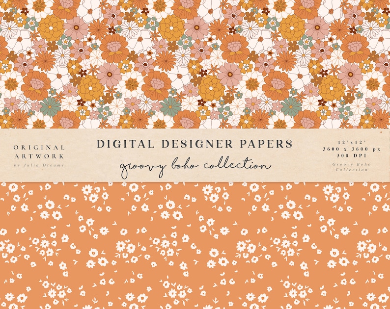Groovy Boho Digital Papers Commercial Use Scrapbook Paper - Etsy