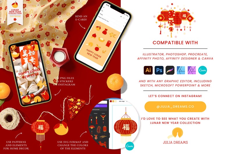 Lunar New Year Chinese Clipart Svg Bundle Download Digital - Etsy Canada
