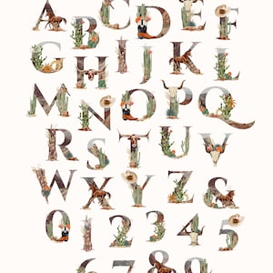 Watercolor Wild West Alphabet Letters Numbers - Western Animals ...