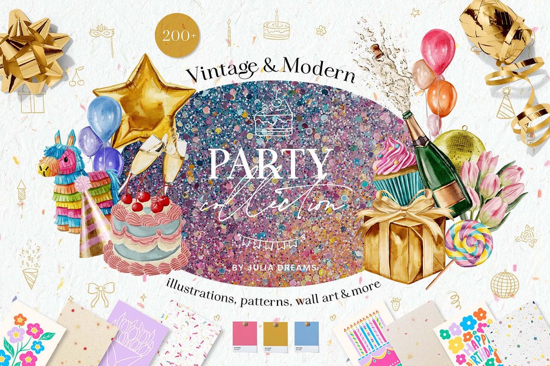 It's My Party Watercolor Digital Clipart Collection - Holiday Elements ...