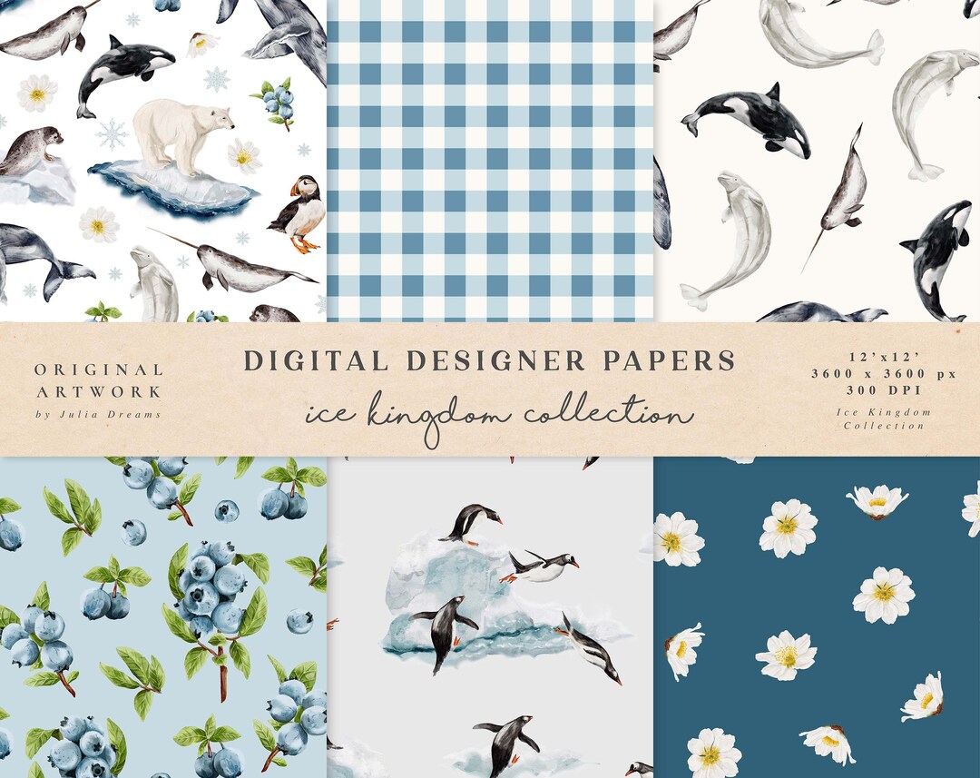 Ice Kingdom Watercolor Digital Paper - Winter Scrapbook Papers ...