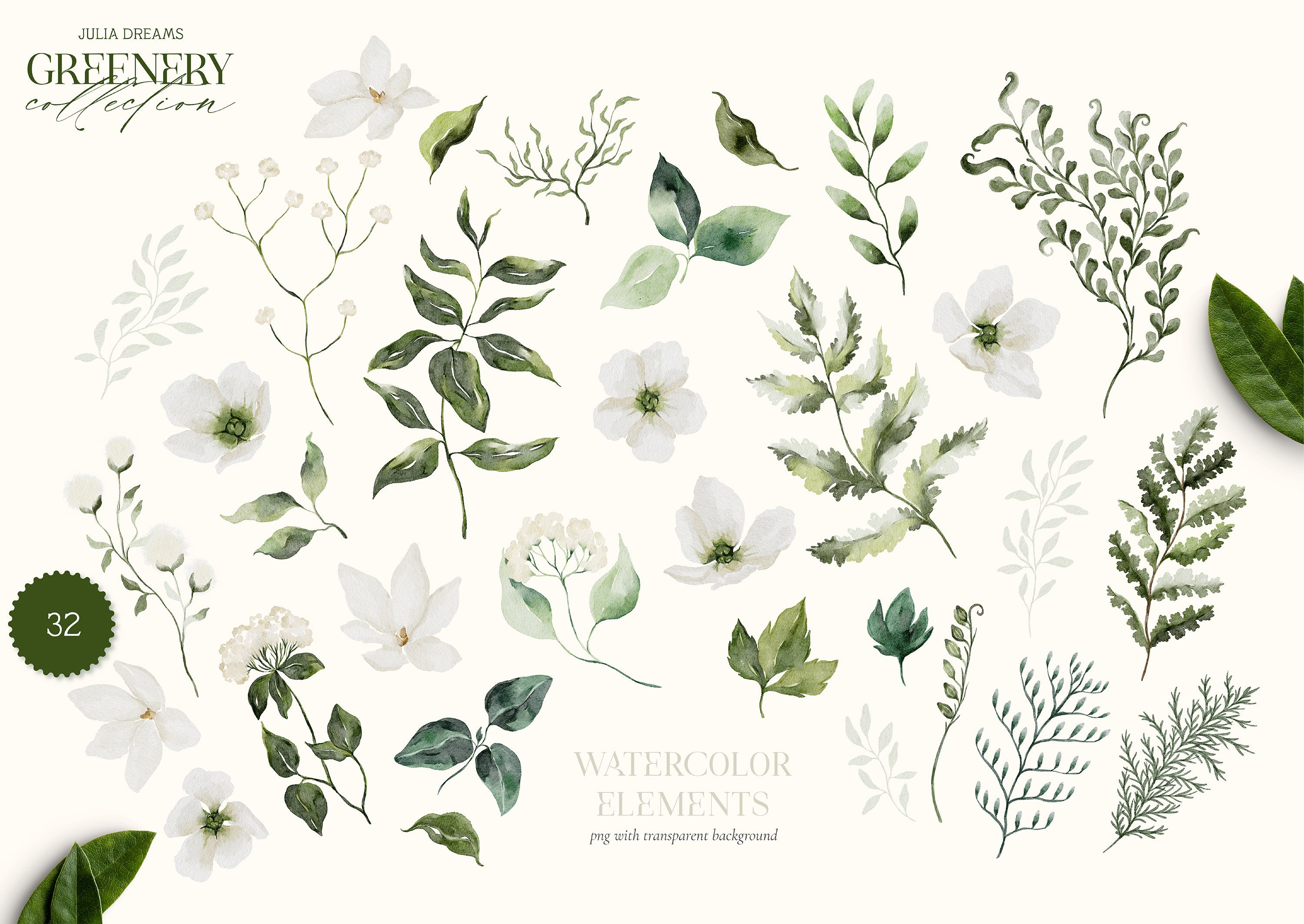 Greenery Watercolor Clipart Set Green Leaves Floral DIY - Etsy