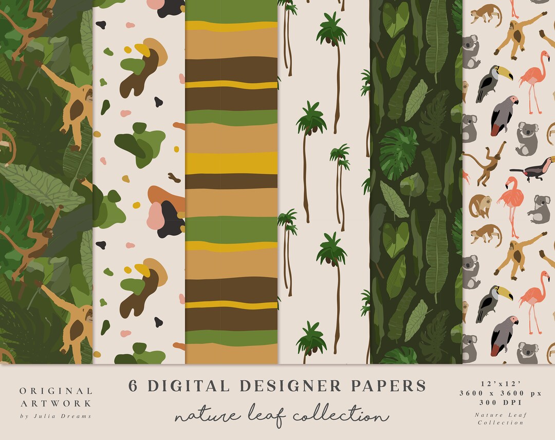 Nature Leaf Digital Paper - Scrapbook Paper - Seamless Patterns ...
