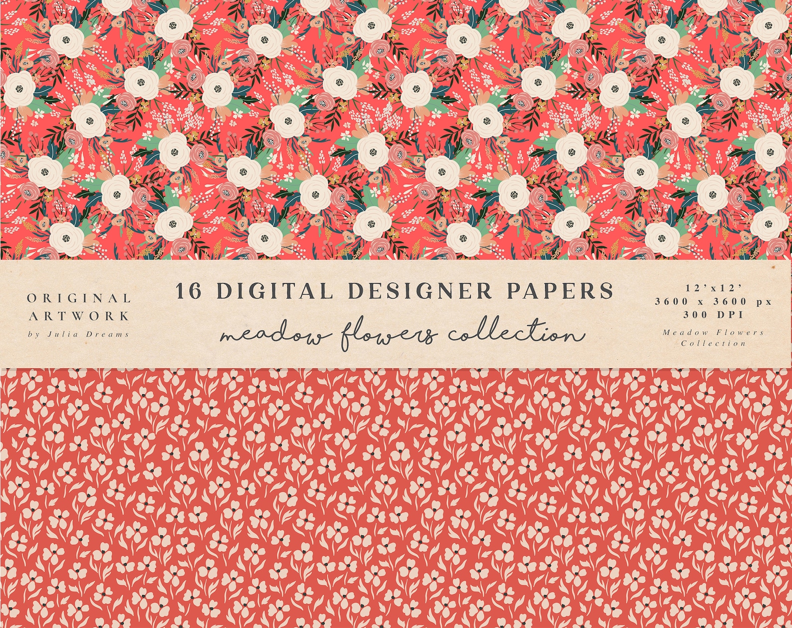 Meadow Flowers Digital Papers Part 1 Scrapbook Paper - Etsy