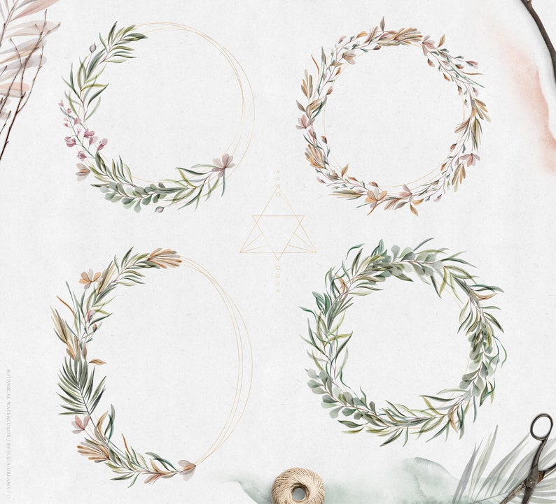 Wreath Set Watercolor Digital Clipart Individual PNG Files | Etsy