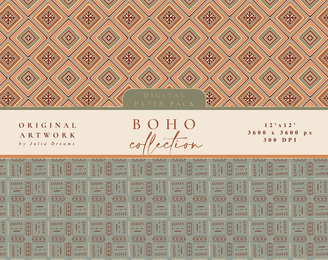 Boho Digital Paper Scrapbook Paper Seamless Patterns | Etsy