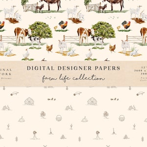 Farm Life Watercolor Digital Paper - Scrapbook Papers - Seamless ...