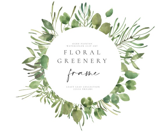Watercolor Circle Greenery Floral Frame Digital Clipart - Etsy