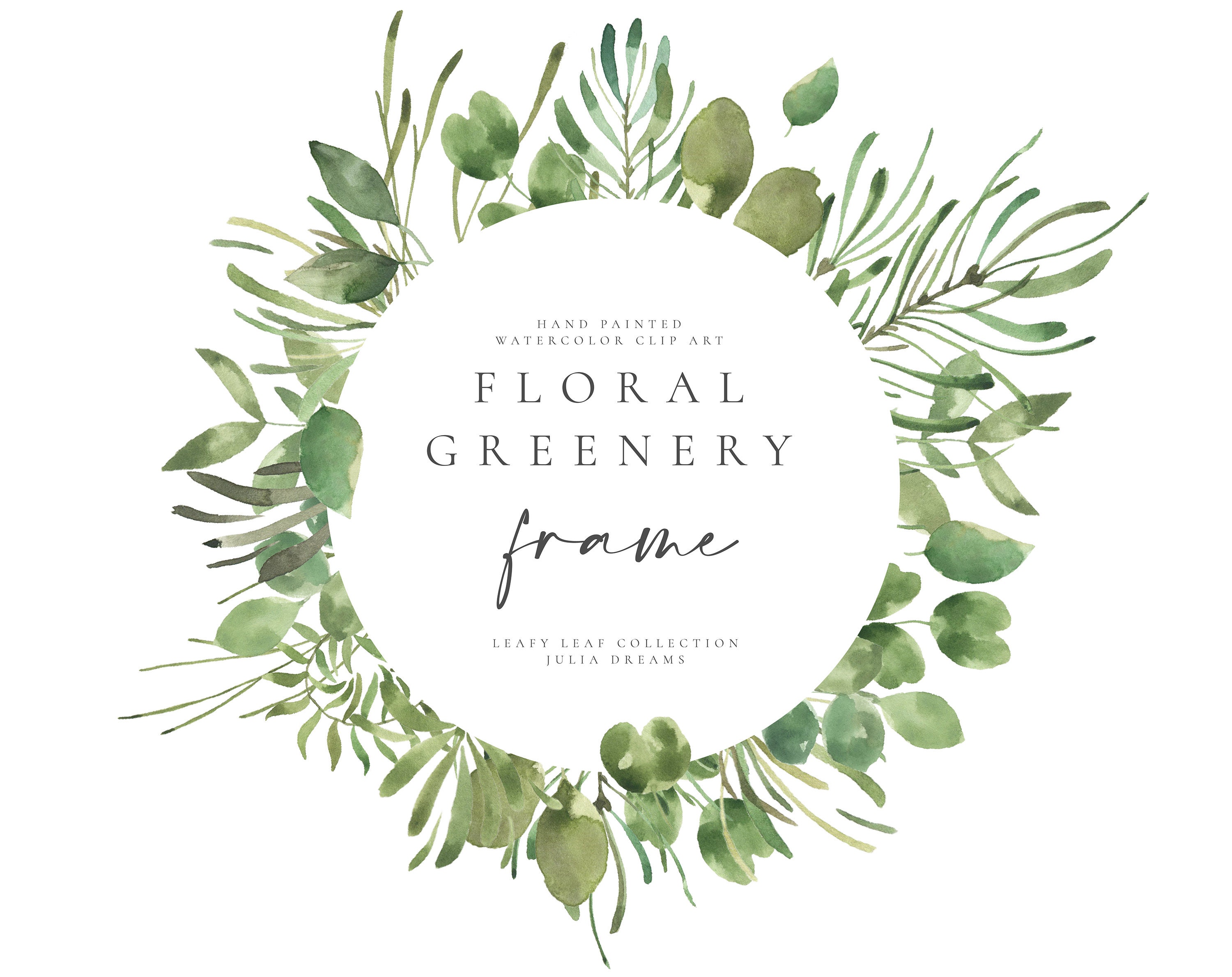 Watercolor Circle Greenery Floral Frame Digital Clipart | Etsy
