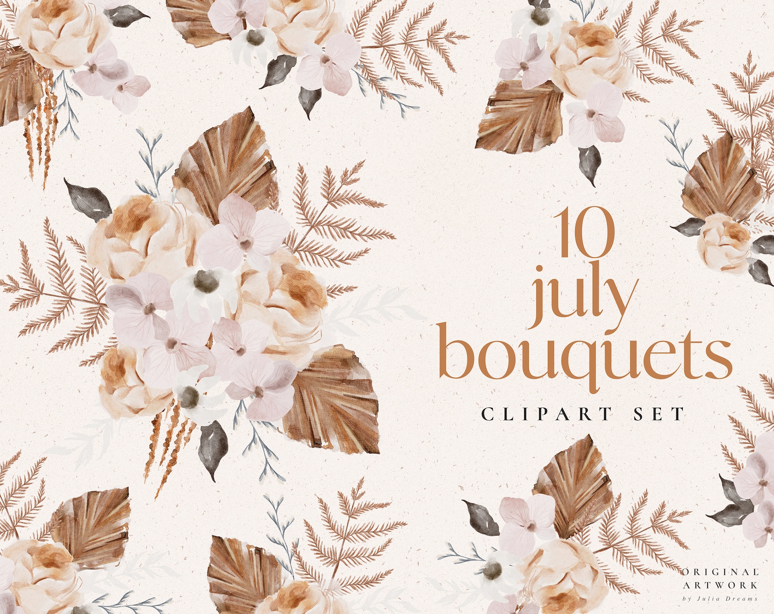 Watercolor Flowers July Bouquets - Floral Logo Clipart - Arrangements ...
