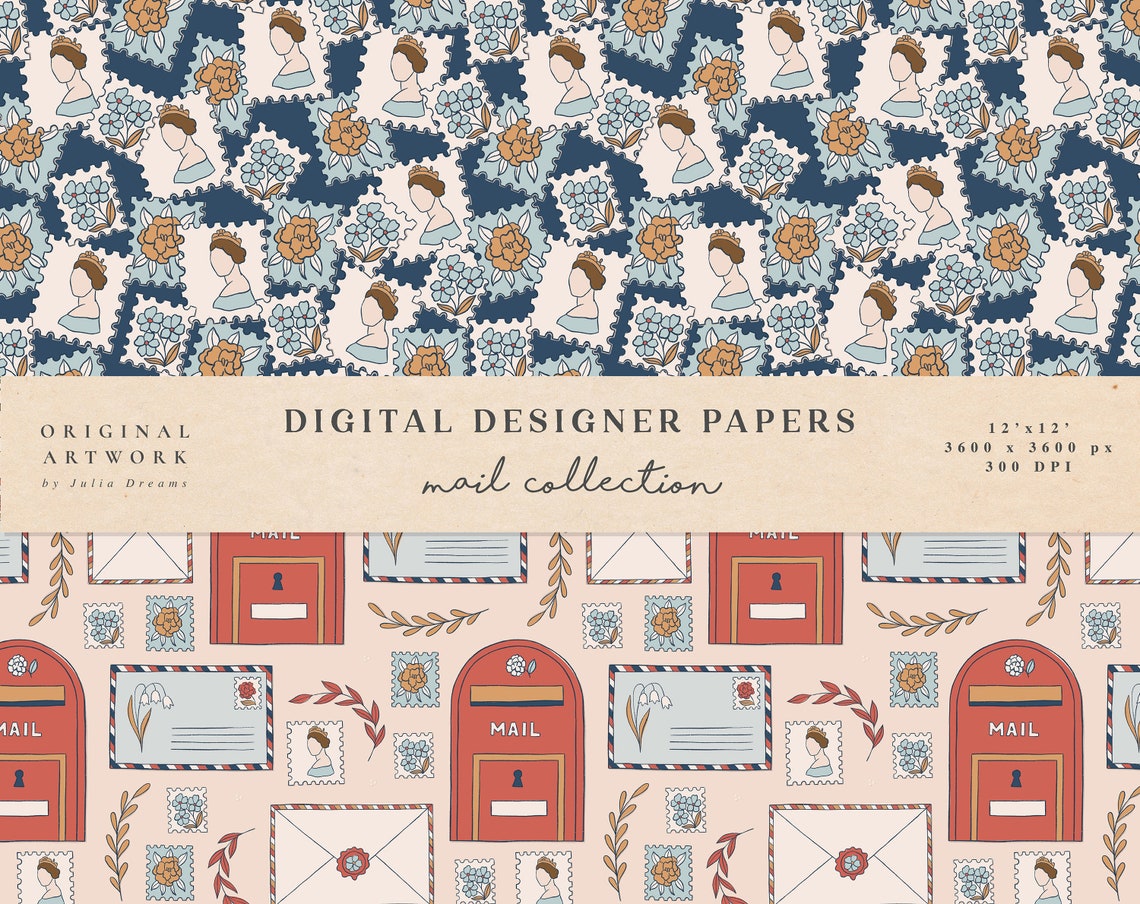 Mail Digital Paper Set - Scrapbook Paper - Seamless Patterns - Digital ...