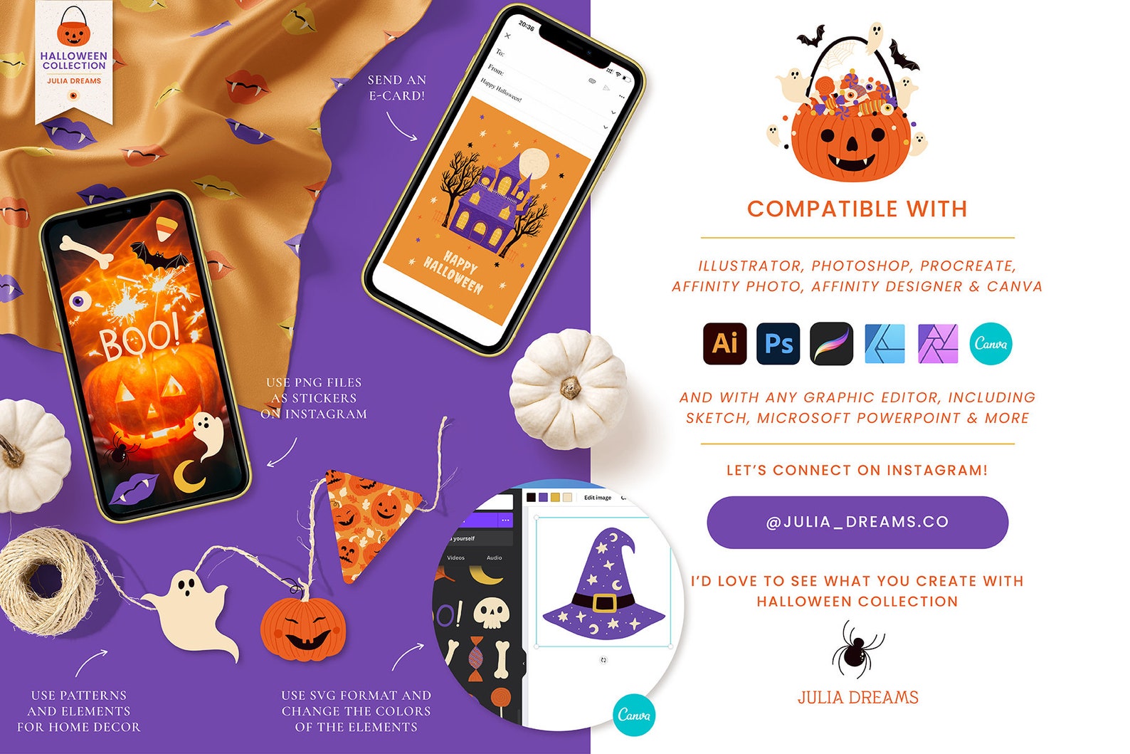 Halloween Clipart Svg Bundle Download Digital Papers - Etsy