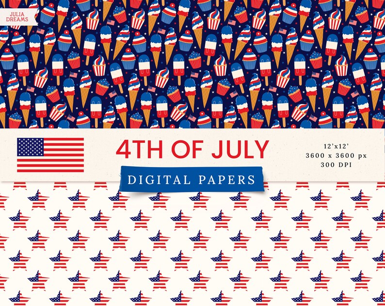 4th of July Digital Papers Commercial Use Scrapbook Paper - Etsy