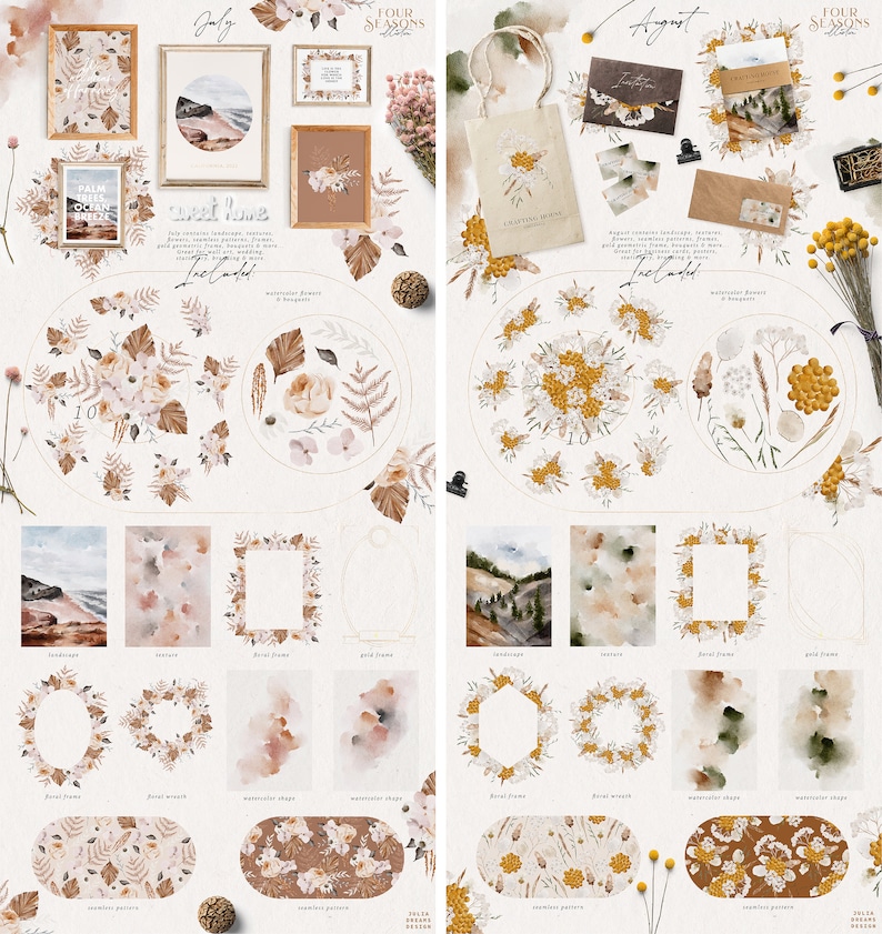 Four Seasons Watercolor Digital Clipart Landscape Clip Art | Etsy