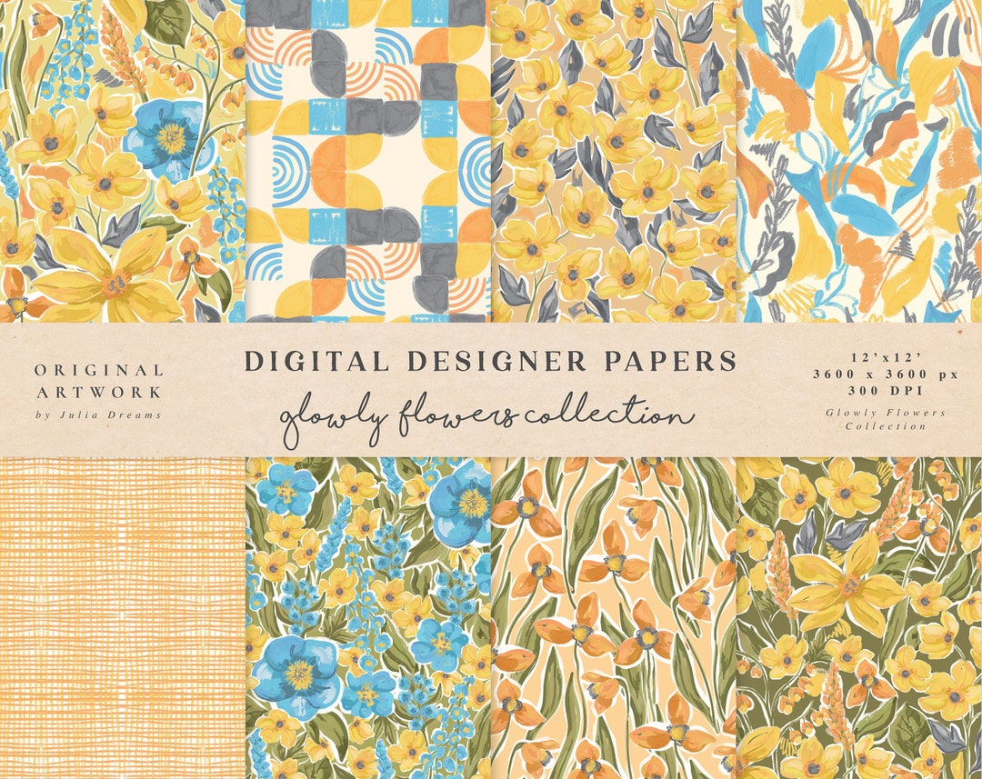 Glowly Flowers Digital Papers - Scrapbook Papers - Seamless Patterns ...