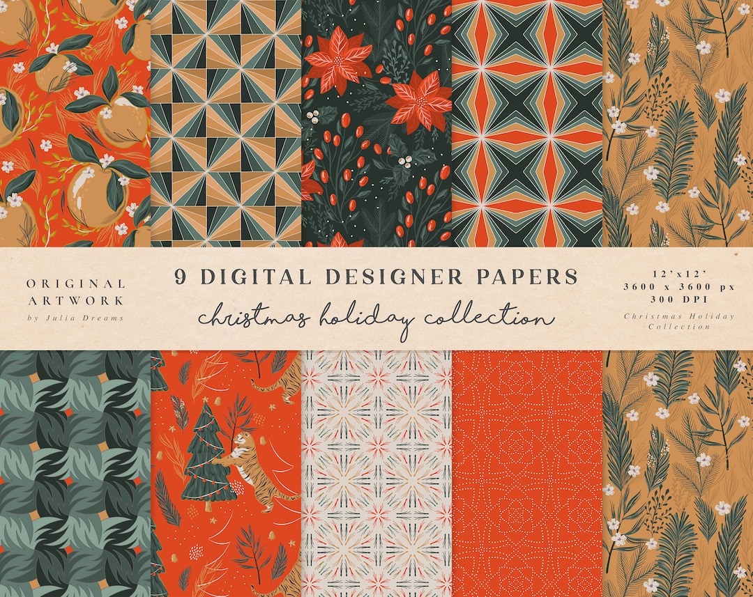 Christmas Holiday Digital Paper Set - Scrapbook Paper - Seamless ...