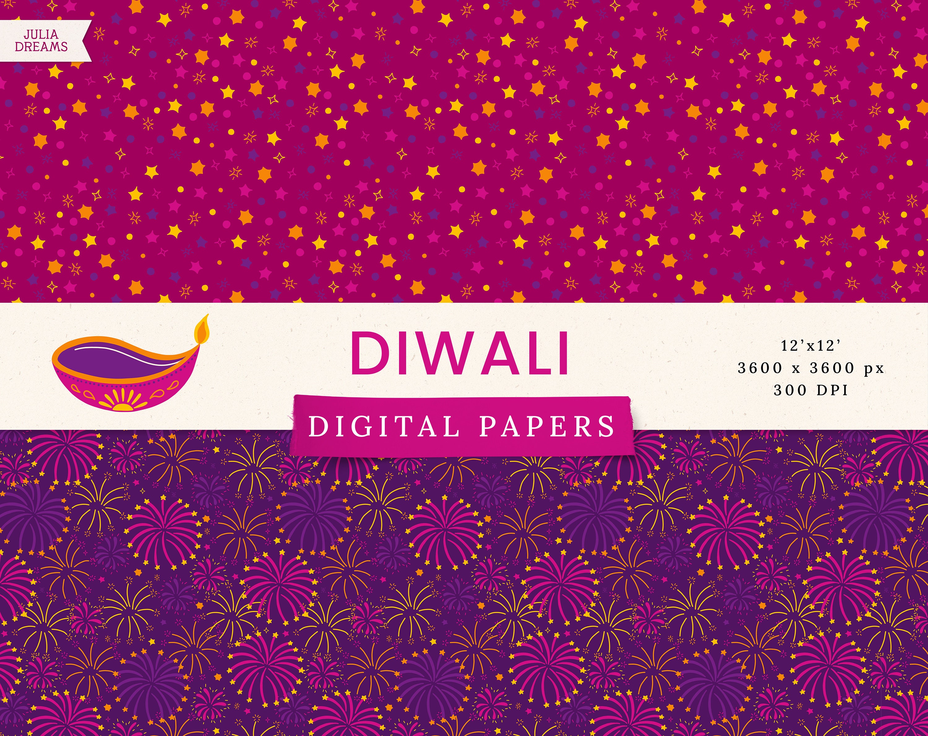Diwali Digital Papers - Commercial Use - Scrapbook Paper - Seamless ...