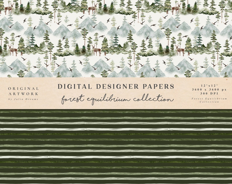 Watercolor Forest Digital Paper - Scrapbook Papers - Seamless Patterns ...