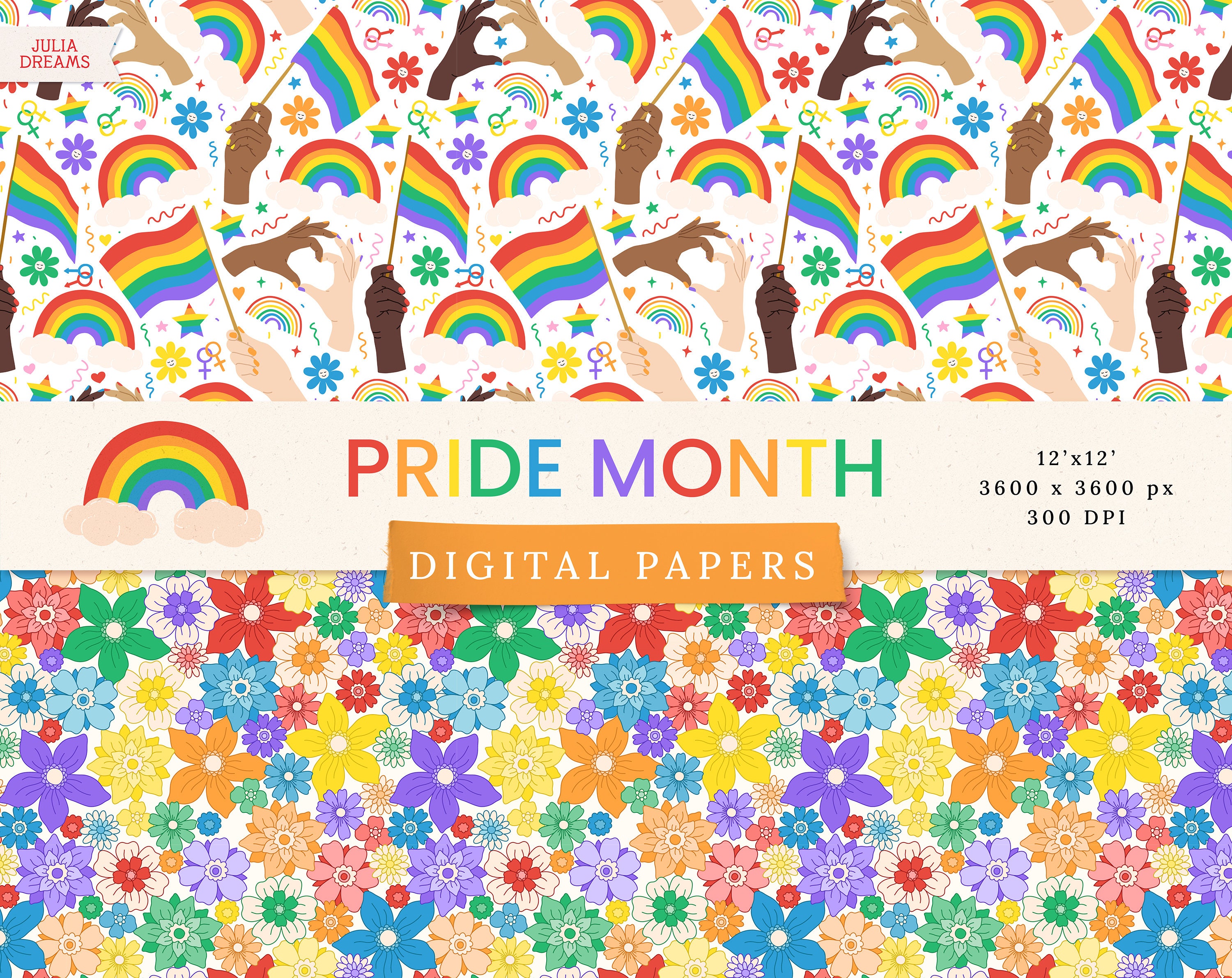 Pride Month Digital Papers - Commercial Use - Scrapbook Paper ...