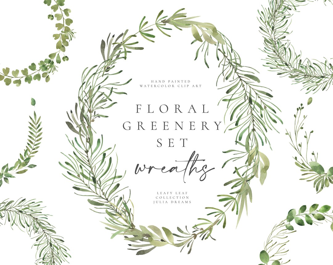 Watercolor Greenery Floral Wreaths Set - Digital Clipart - Individual ...