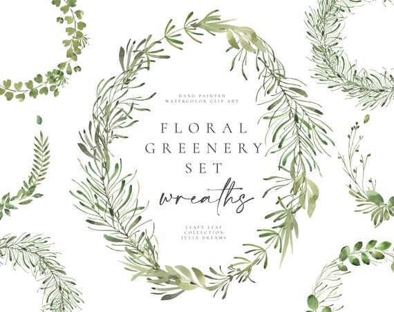 Watercolor Greenery Floral Wreaths Set Digital Clipart | Etsy