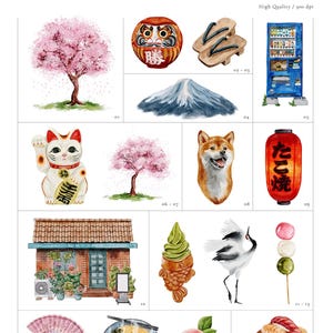 Japanese Watercolor Digital Clipart Set - Travel Stickers - Floral ...