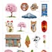 Japanese Watercolor Digital Clipart Set - Travel Stickers - Floral ...