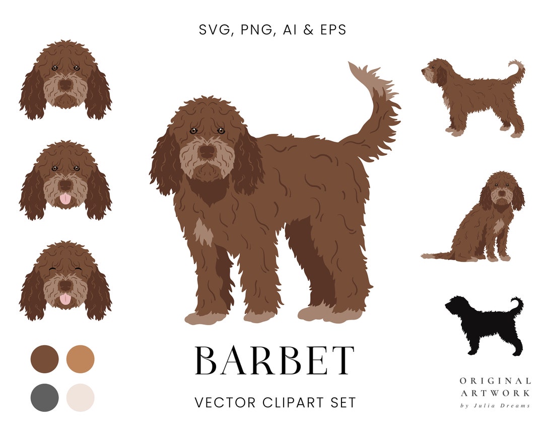 Barbet - Dogs Clipart Set - Dog Breeds - Digital PNG SVG Vector - Cute ...