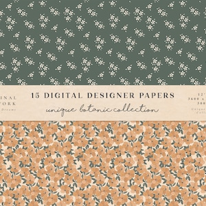 Unique Botanic Digital Paper Set - Scrapbook Paper - Seamless Patterns ...