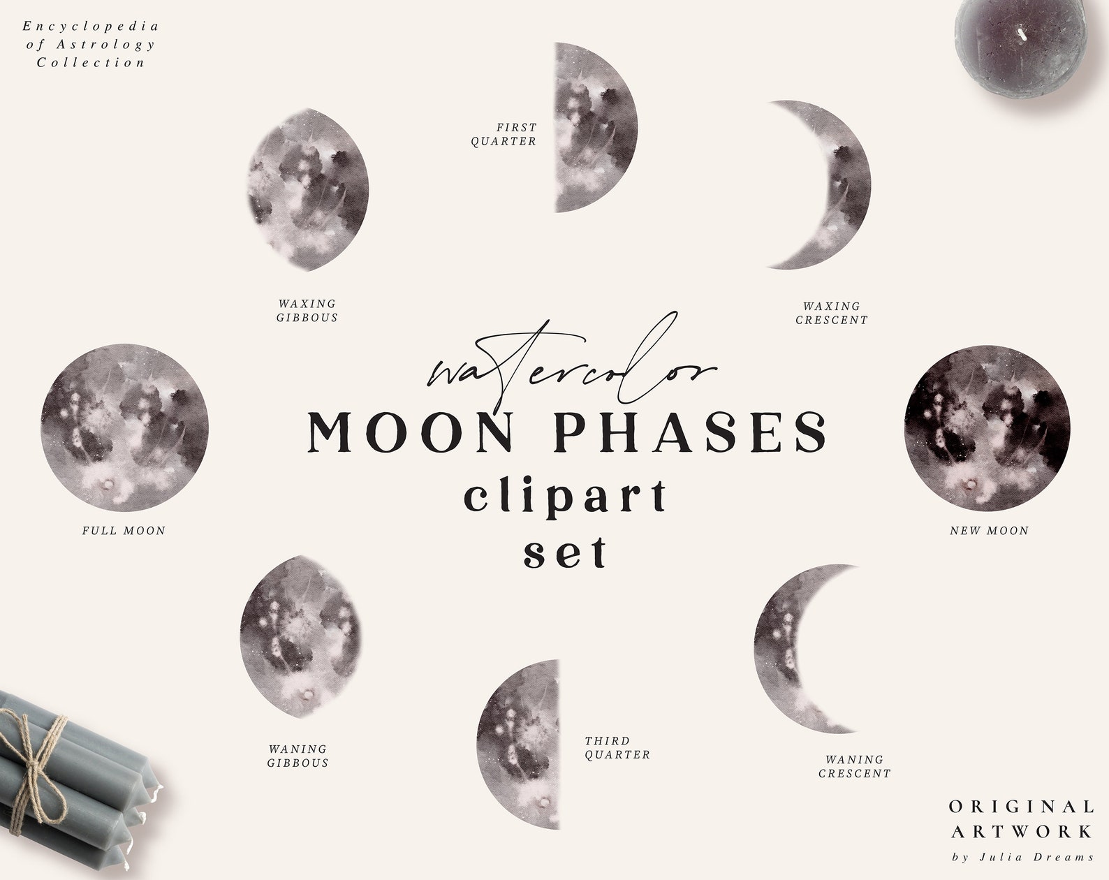Watercolor Moon Phases Clipart Set Wedding Invitation | Etsy