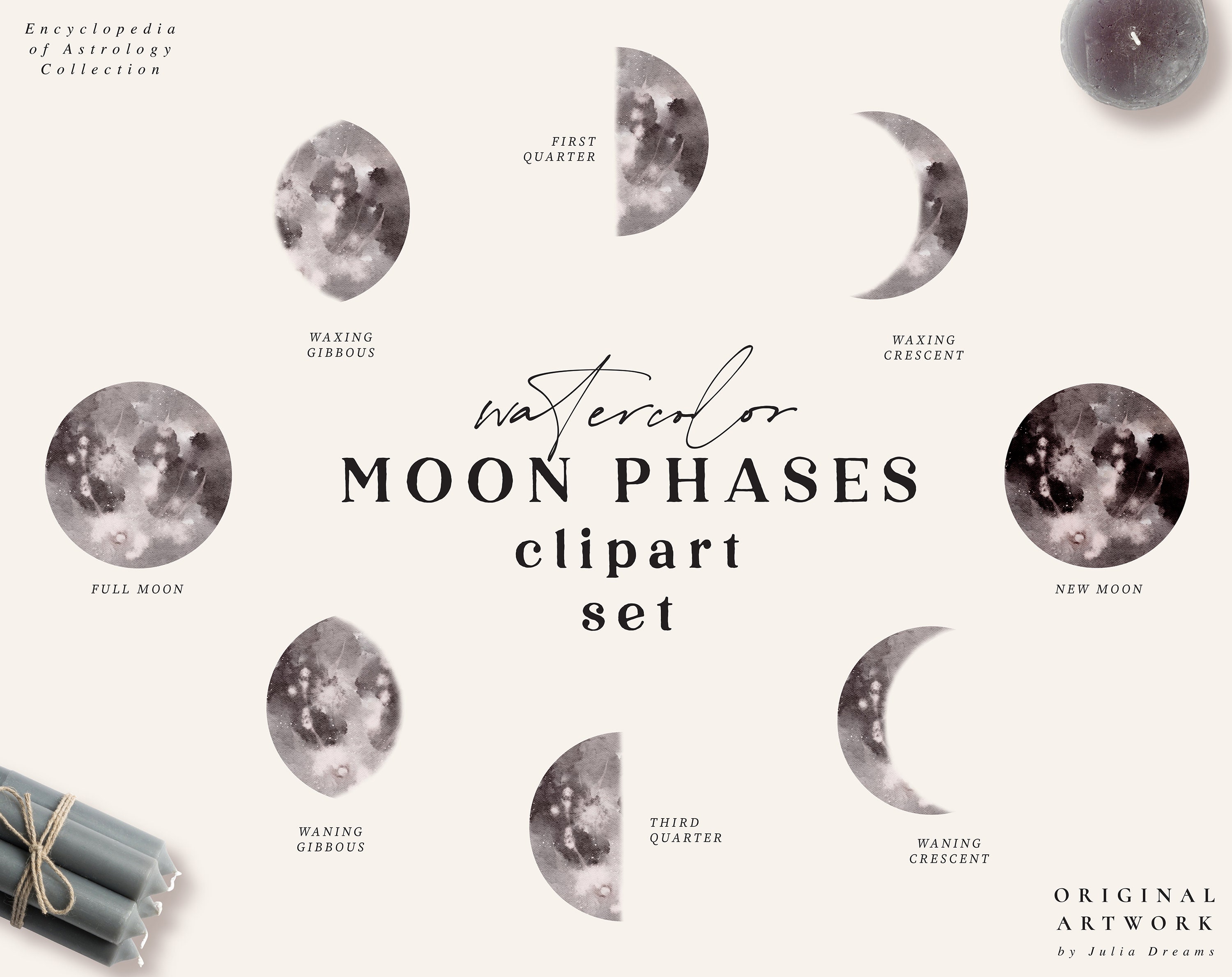 Watercolor Moon Phases Clipart Set Wedding Invitation - Etsy
