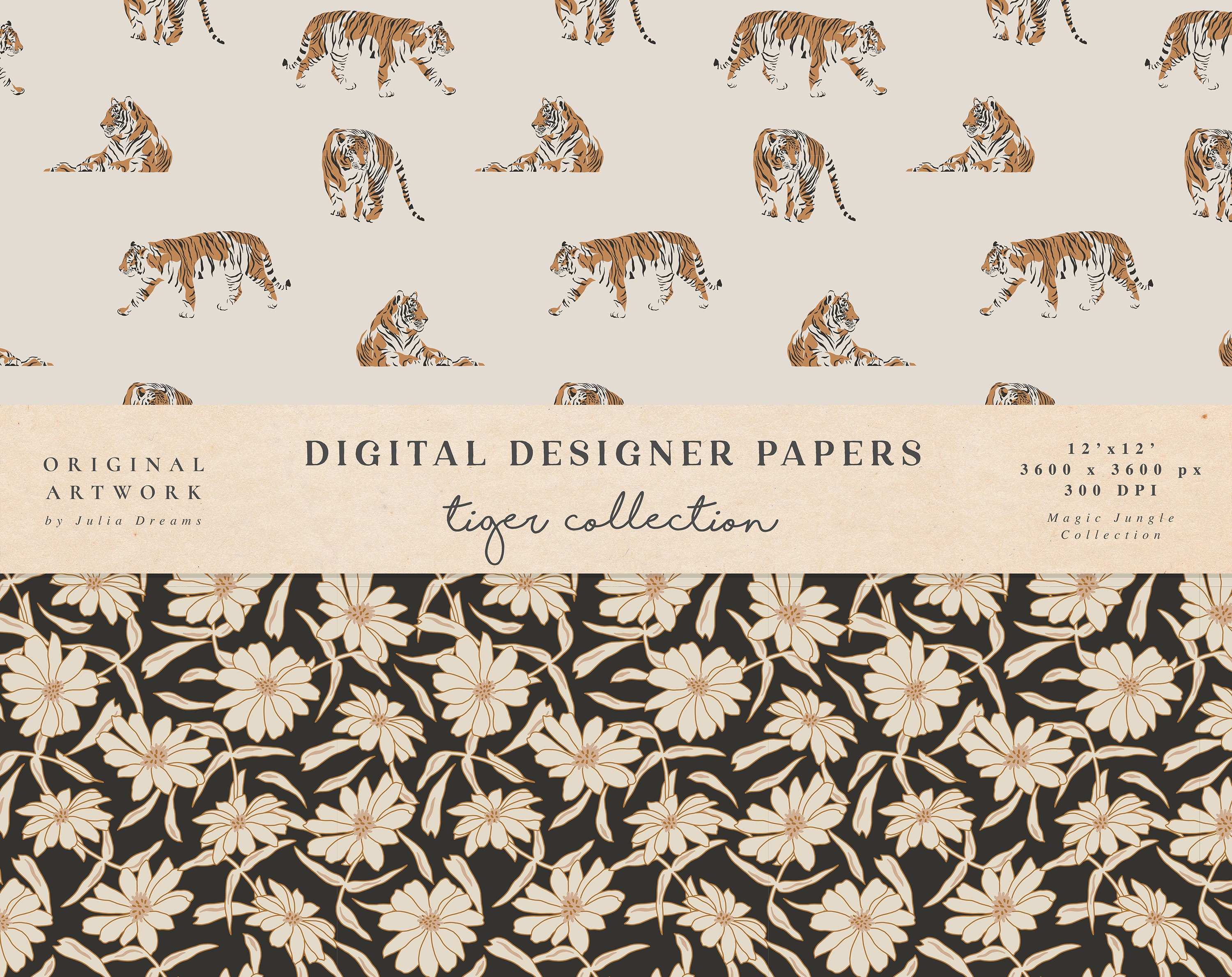 Tiger Digital Papers - Commercial Use - Scrapbook Paper - Seamless ...