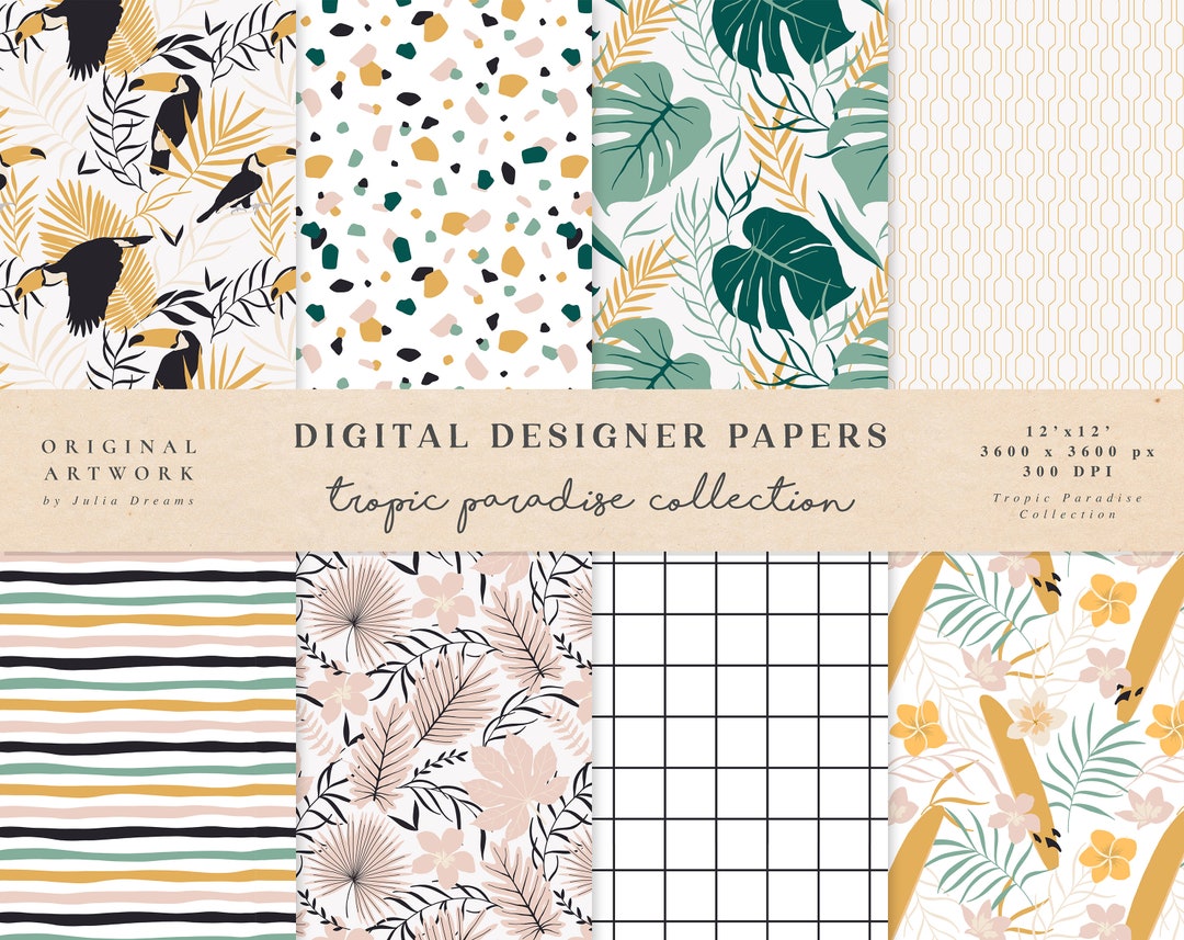 Tropic Paradise Digital Paper - Scrapbook Paper - Seamless Patterns ...