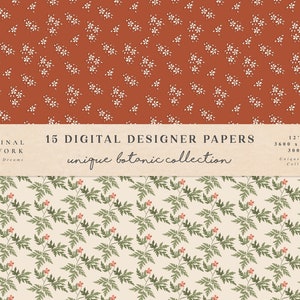 Unique Botanic Digital Paper Set - Scrapbook Paper - Seamless Patterns ...