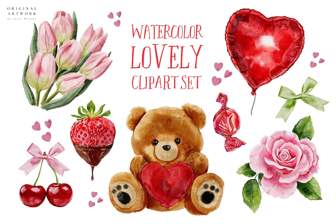 Lovely Watercolor Digital Clipart Set Valentine's Day - Valentines Card ...