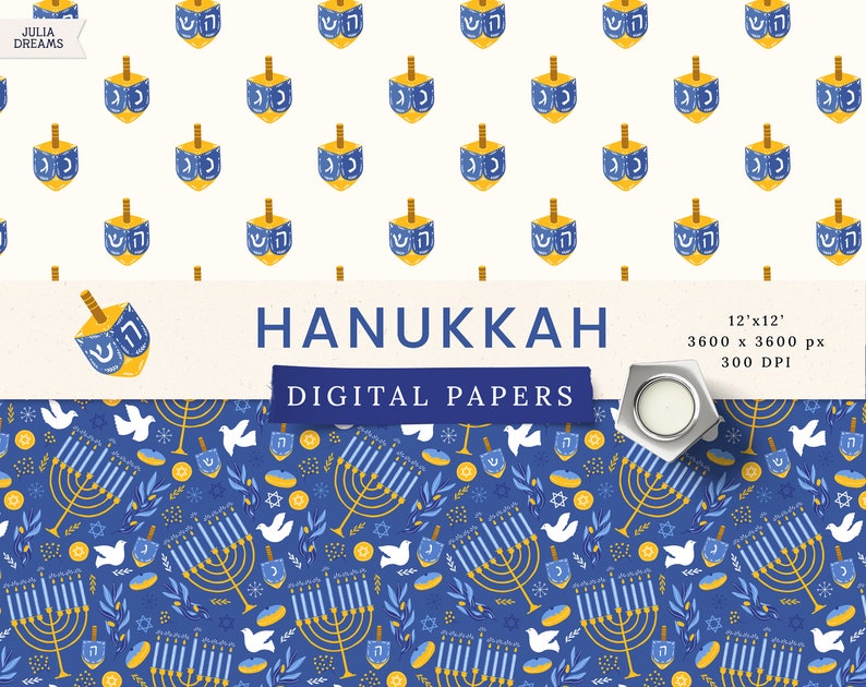 Hanukkah Digital Papers - Commercial Use - Scrapbook Paper - Seamless ...