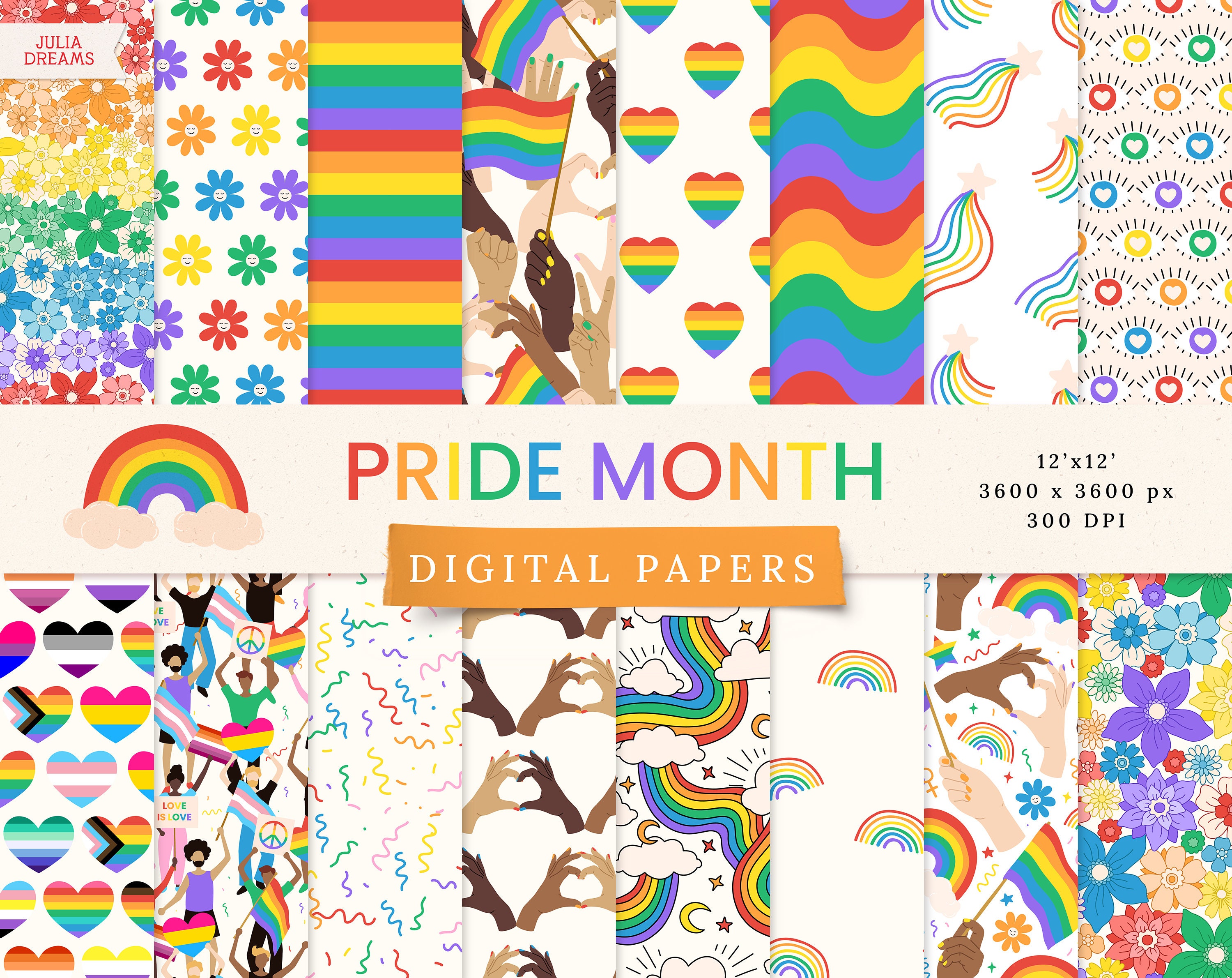 Pride Month Digital Papers Commercial Use Scrapbook Paper - Etsy