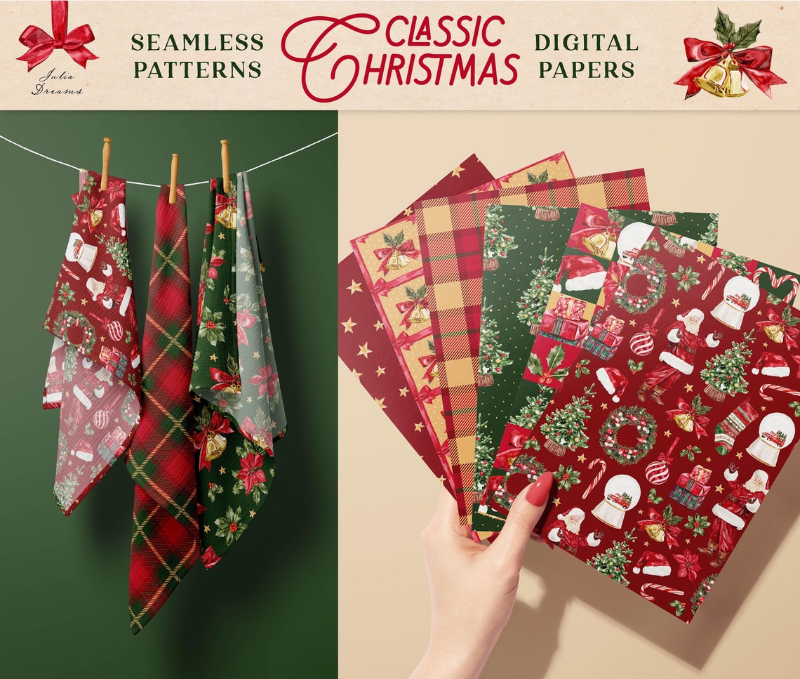 Classic Christmas Digital Papers - Seamless Patterns - Christmas Print ...