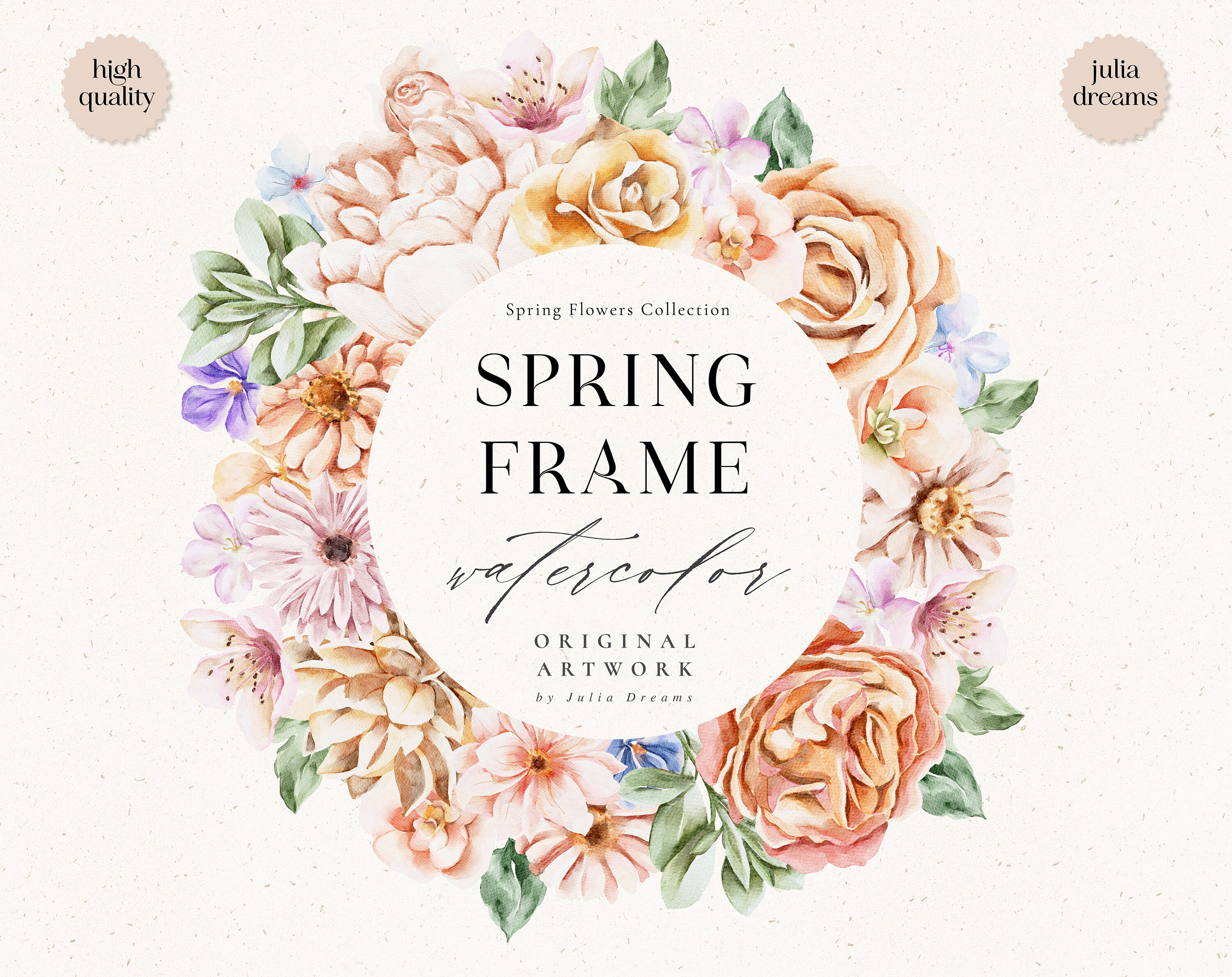 Watercolor Spring Flowers Frame Peony Bouquet Digital - Etsy