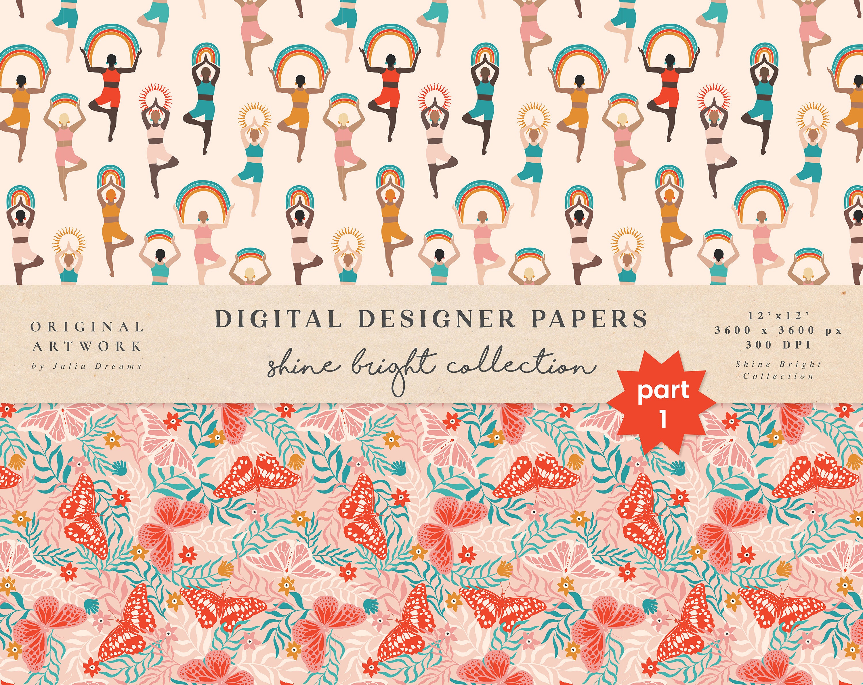 Shine Bright Digital Paper Set Sun Scrapbook Paper | Etsy