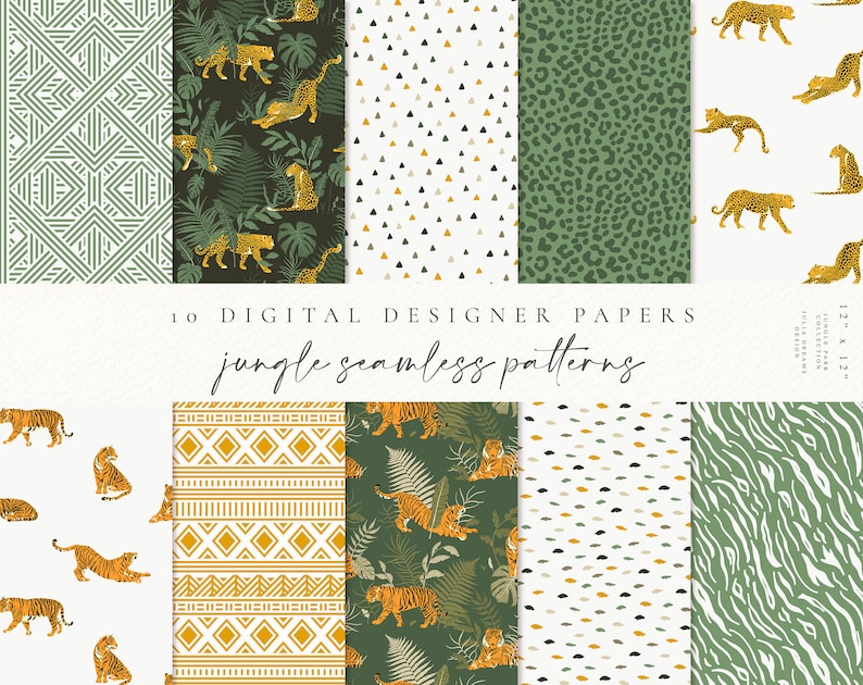 Jungle Digital Paper Scrapbook Paper Seamless Patterns | Etsy
