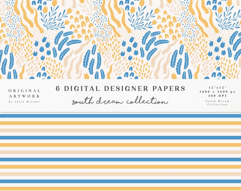 South Dream Digital Papers - Scrapbook Paper Set - Seamless Patterns ...