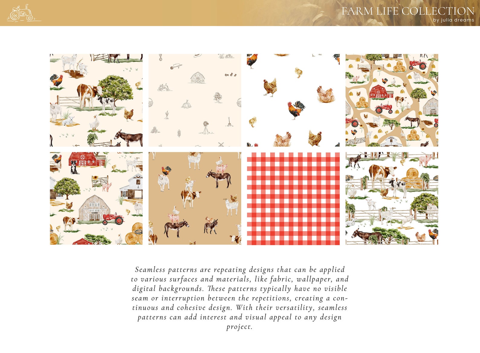 Farm Life Watercolor Digital Paper - Scrapbook Papers - Seamless ...