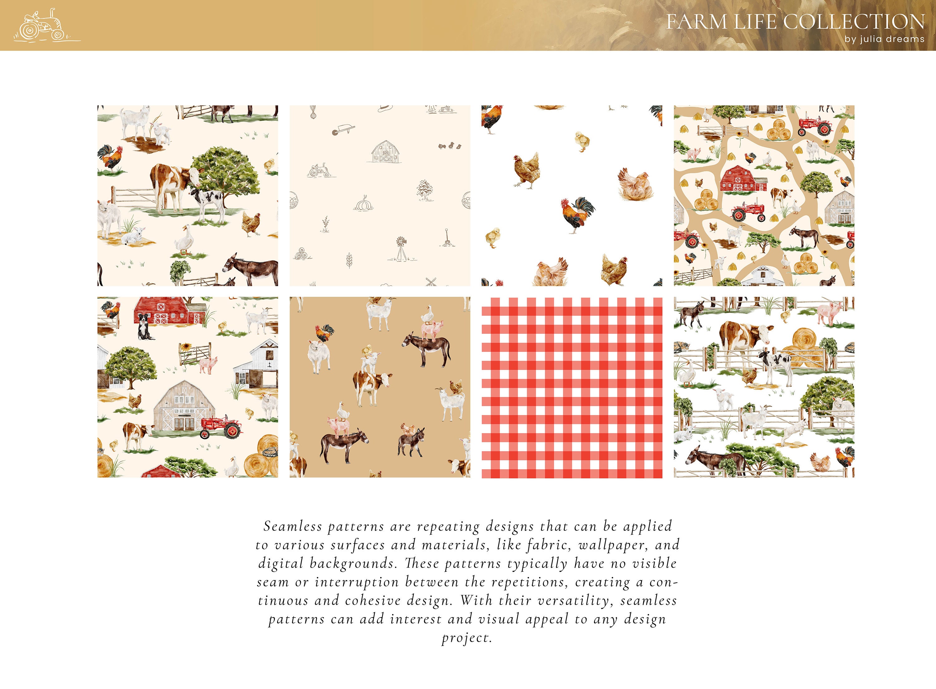 Farm Life Watercolor Digital Paper - Scrapbook Papers - Seamless ...