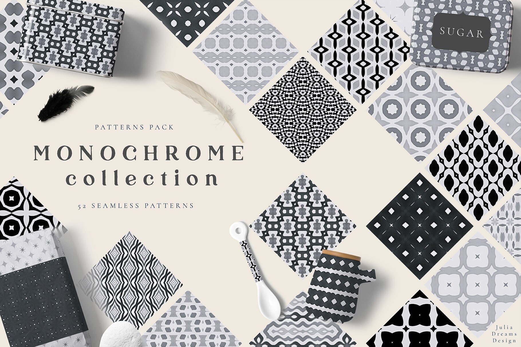 Monochrome Digital Paper - Scrapbook Papers - Seamless Patterns ...