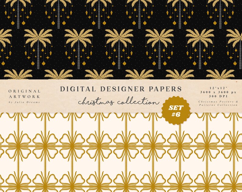 Gold New Year Digital Paper Set - Scrapbook Paper - Seamless Patterns ...