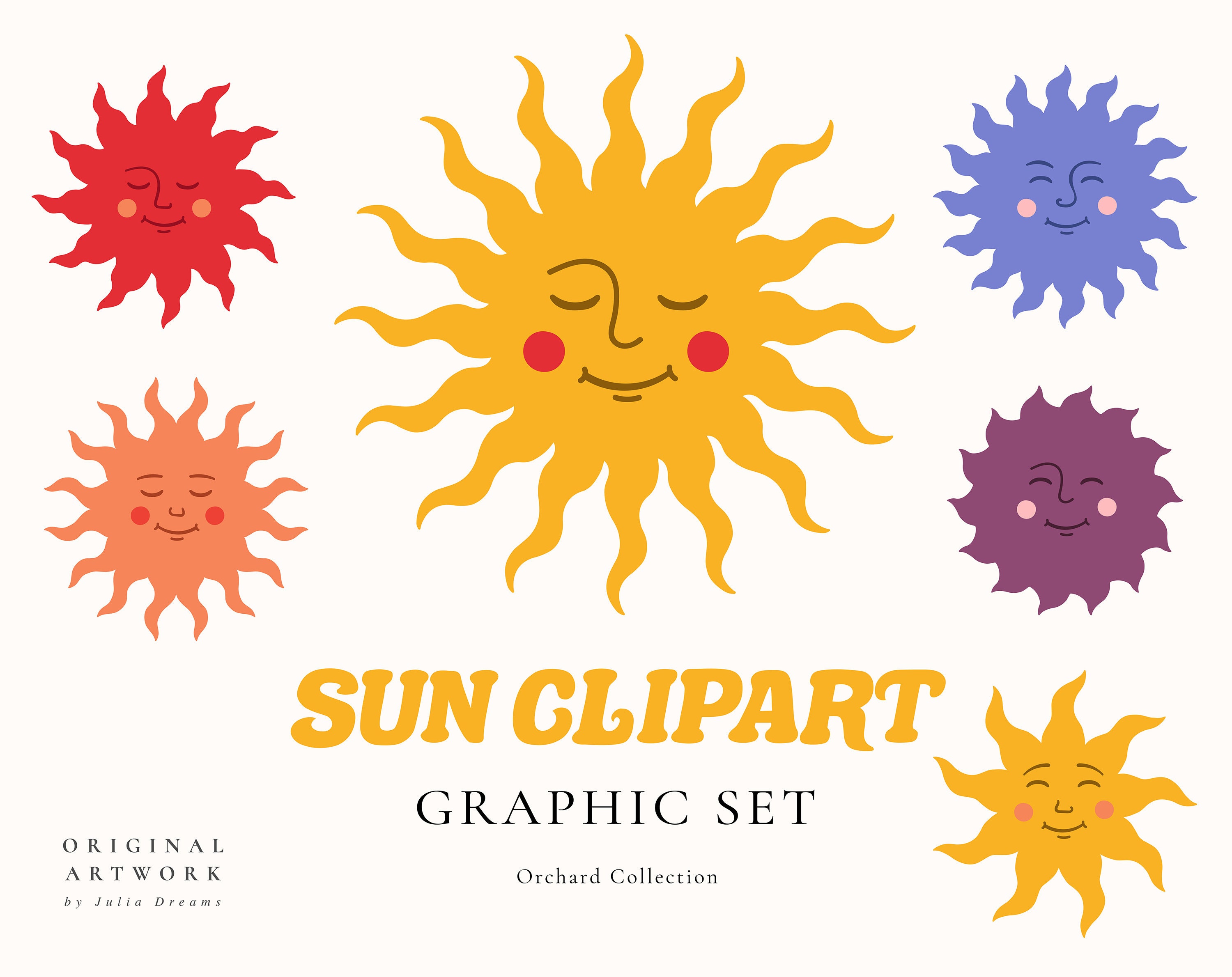 Sun Clipart Set Happy Cute Sun Clip Art Vector - Etsy