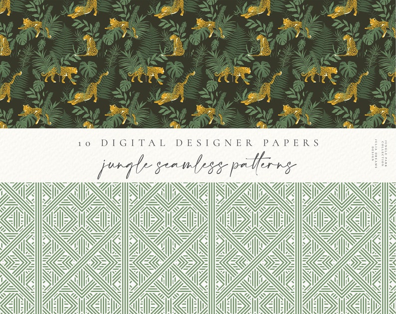 Jungle Digital Paper Scrapbook Paper Seamless Patterns | Etsy